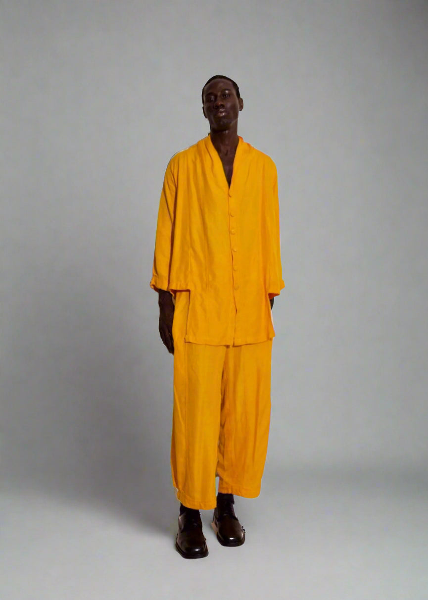 Mofla Yellow Set: Unisex Rayon Kente Outfit with Drawstring Pants